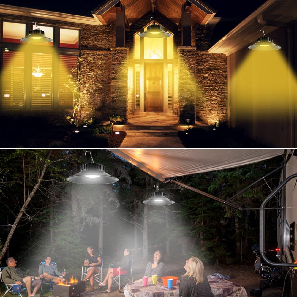 GIGAWATTS Solar-Powered LED Pendant Light with 3 Color Lighting