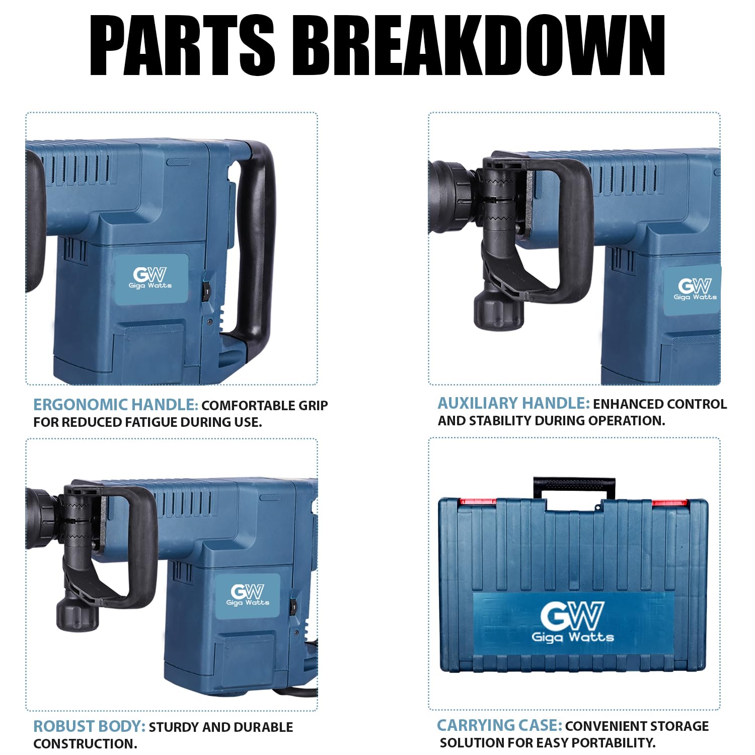 GIGAWATTS Demolition Hammer Heavy Duty Concrete Breaker Ideal for ...