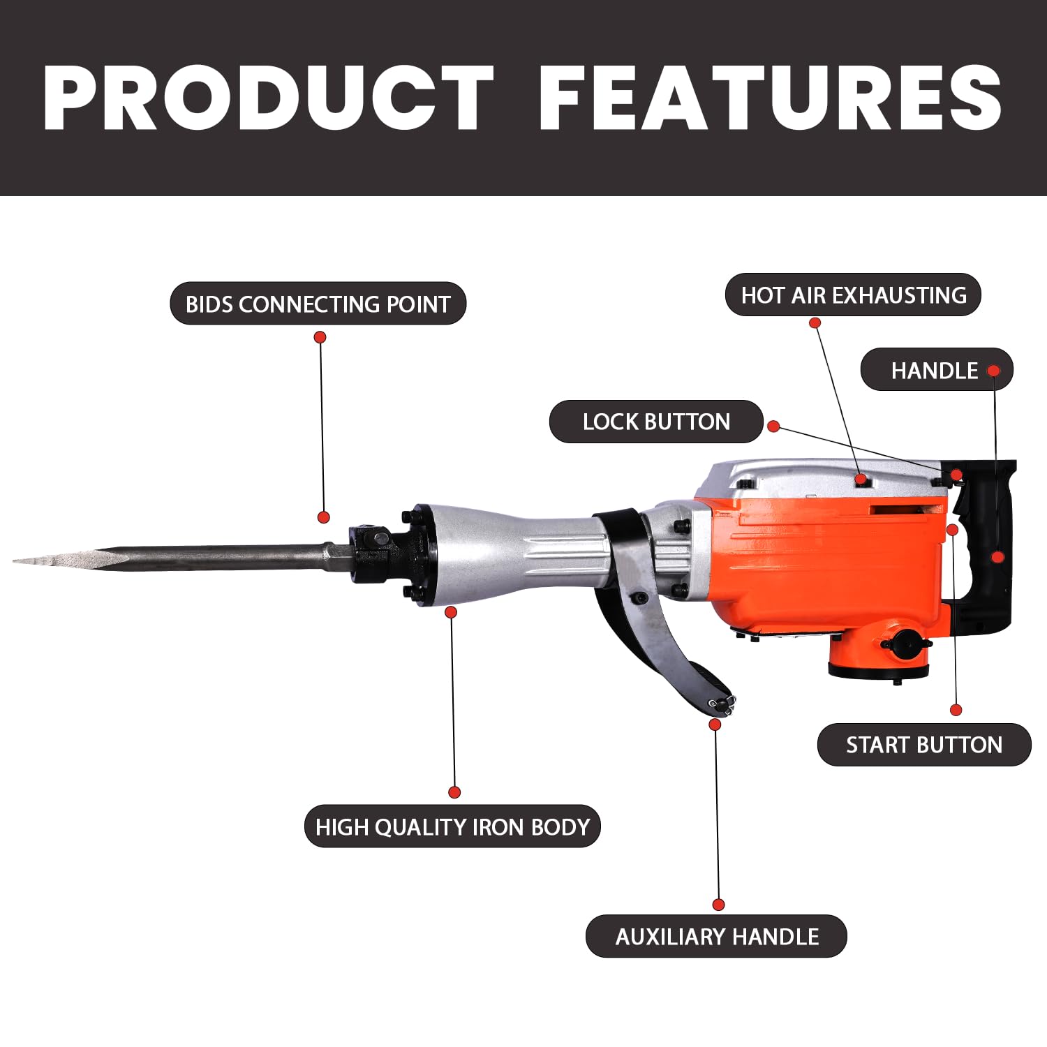 GIGAWATTS PH65 15kg Demolition Hammer 1650W 1400 BPM Heavy Duty ...