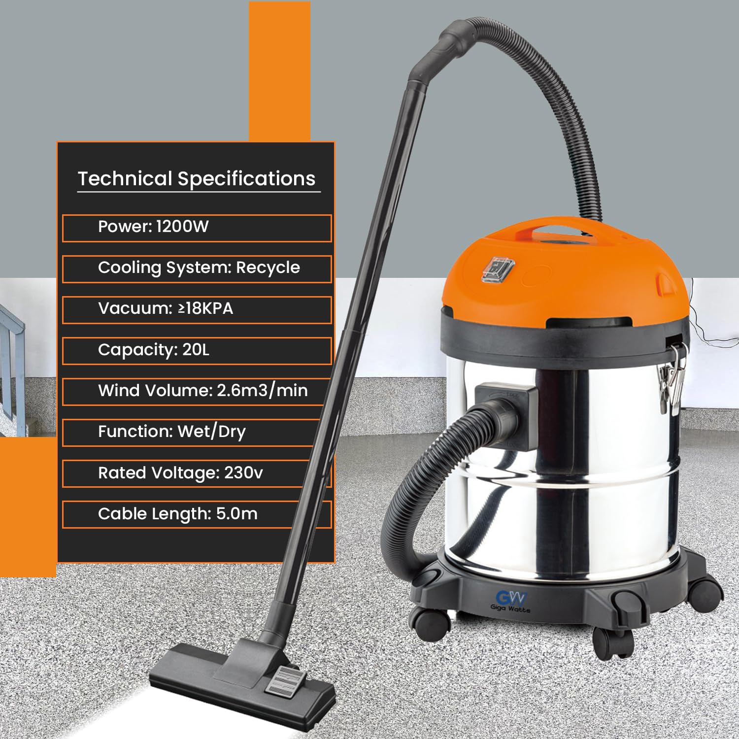 GIGAWATTS Vacuum Cleaner 20 Litre Stainless Steel Metal Tank Powerful ...