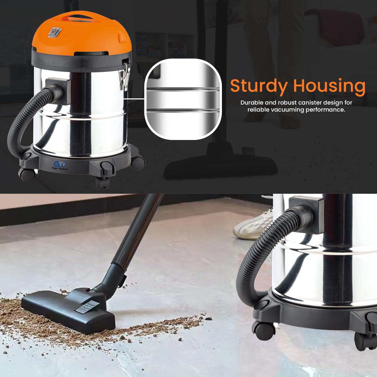 GIGAWATTS Vacuum Cleaner 20 Litre Stainless Steel Metal Tank Powerful ...