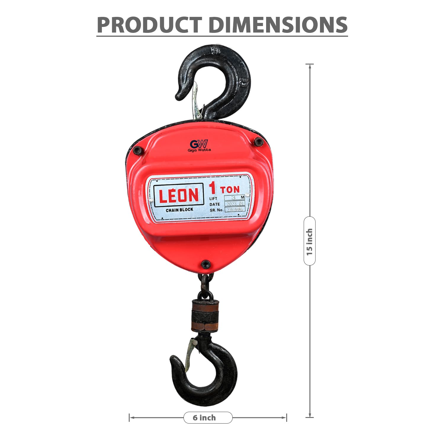 GIGAWATTS Hand Chain Pulley Block 2200 lbs /1 Ton Capacity Heavy Duty ...