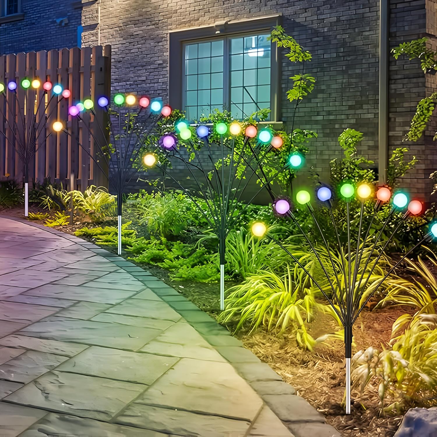 GIGAWATTS 4 Pcs Firefly 8 LED Solar Garden Light Automatic Waterproof ...