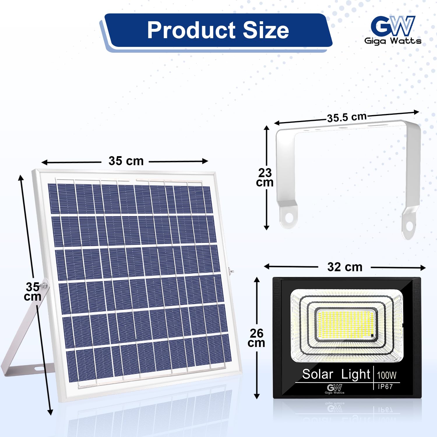 GIGAWATTS 100W Solar Flood Light with 15W Panel & Remote Control ...