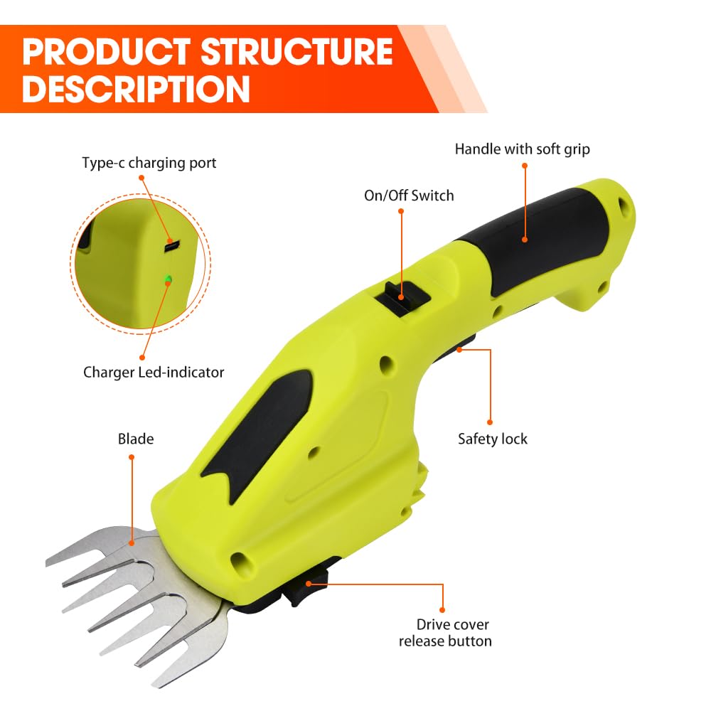 GIGAWATTS 2 in 1 Cordless Grass and Plant Cutter with 3.6V 1300mAh ...
