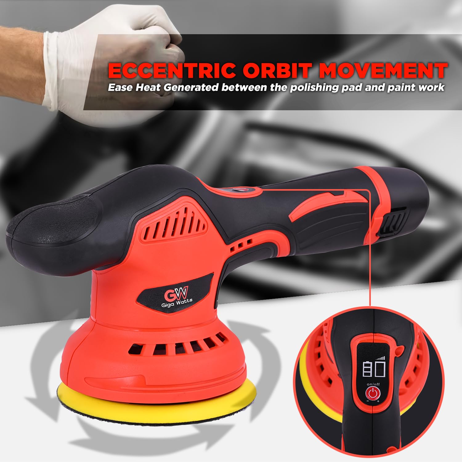 GIGAWATTS 380W Cordless Car Polisher 125mm 2800-5500 RPM Variable Speed ...