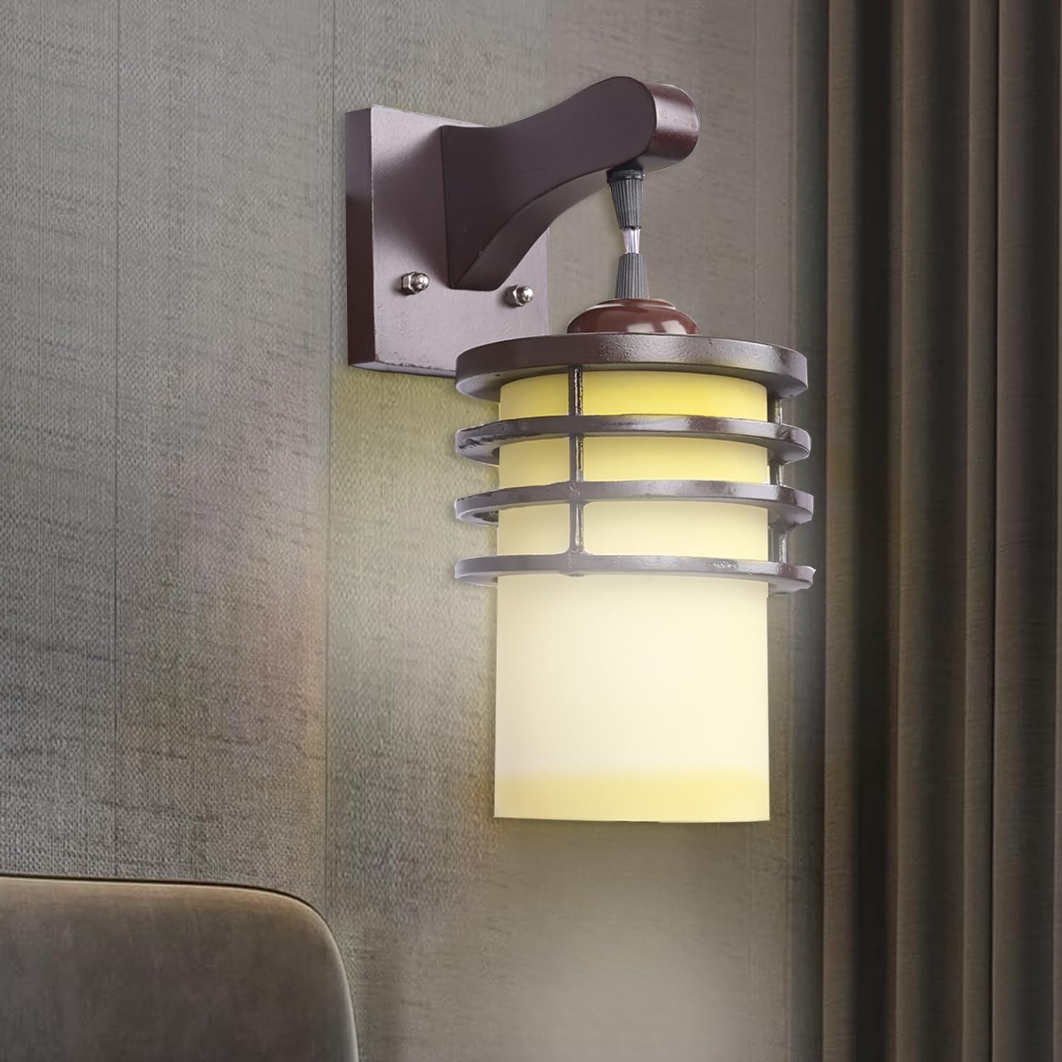GIGAWATTS Cylindrical Wall Lamp Decor Light with Half Cage Wood Mount ...